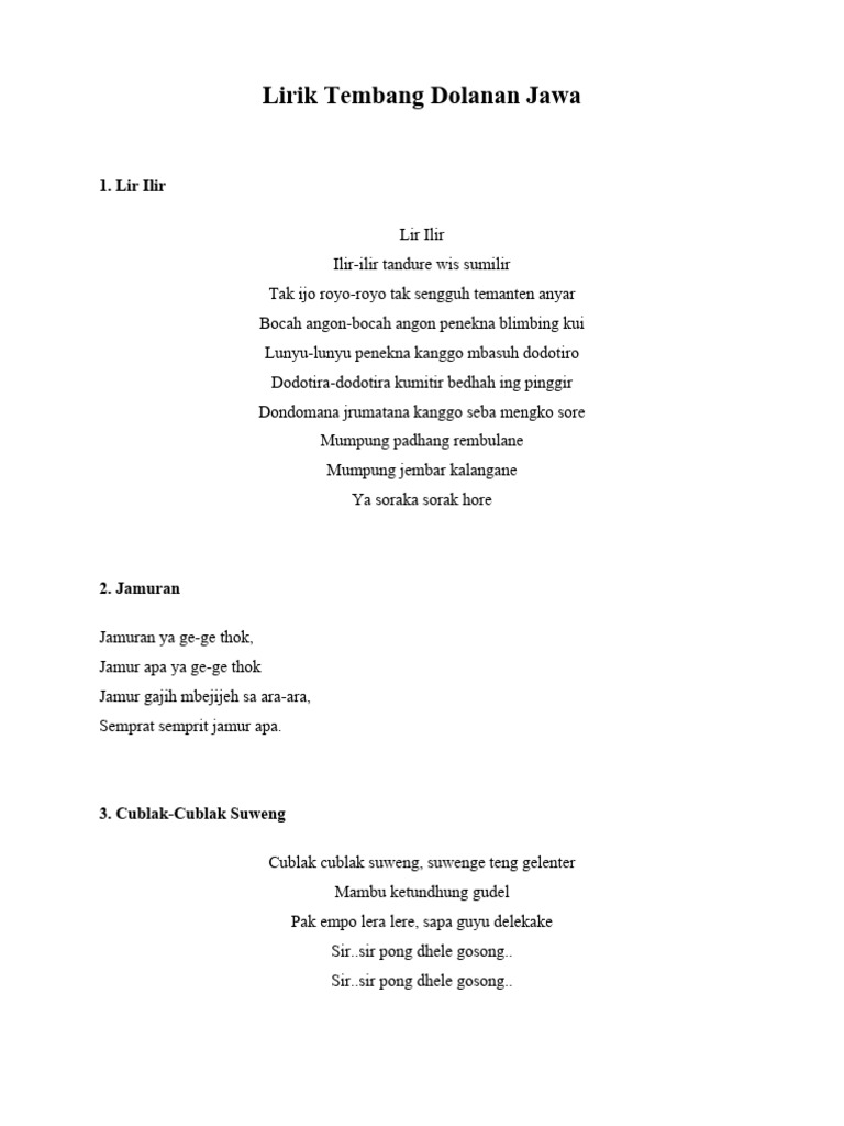 Lirik Tembang Dolanan Jawa | PDF