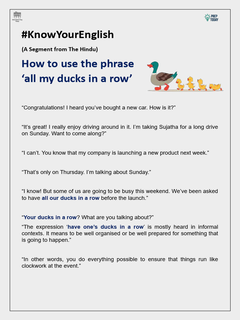 Understanding "All My Ducks in a Row" | PDF