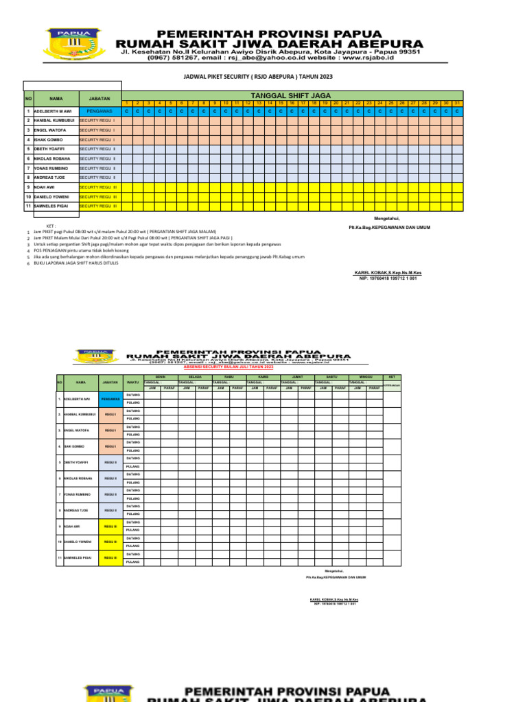 ABSENSI DAN JADWAL Piket Security | PDF