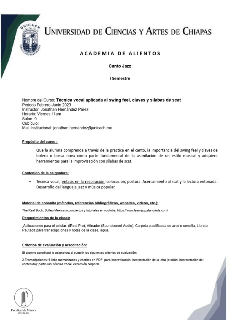 I Canto Jazz Syllabus 2023 | PDF | Acorde (Música) | Concierto