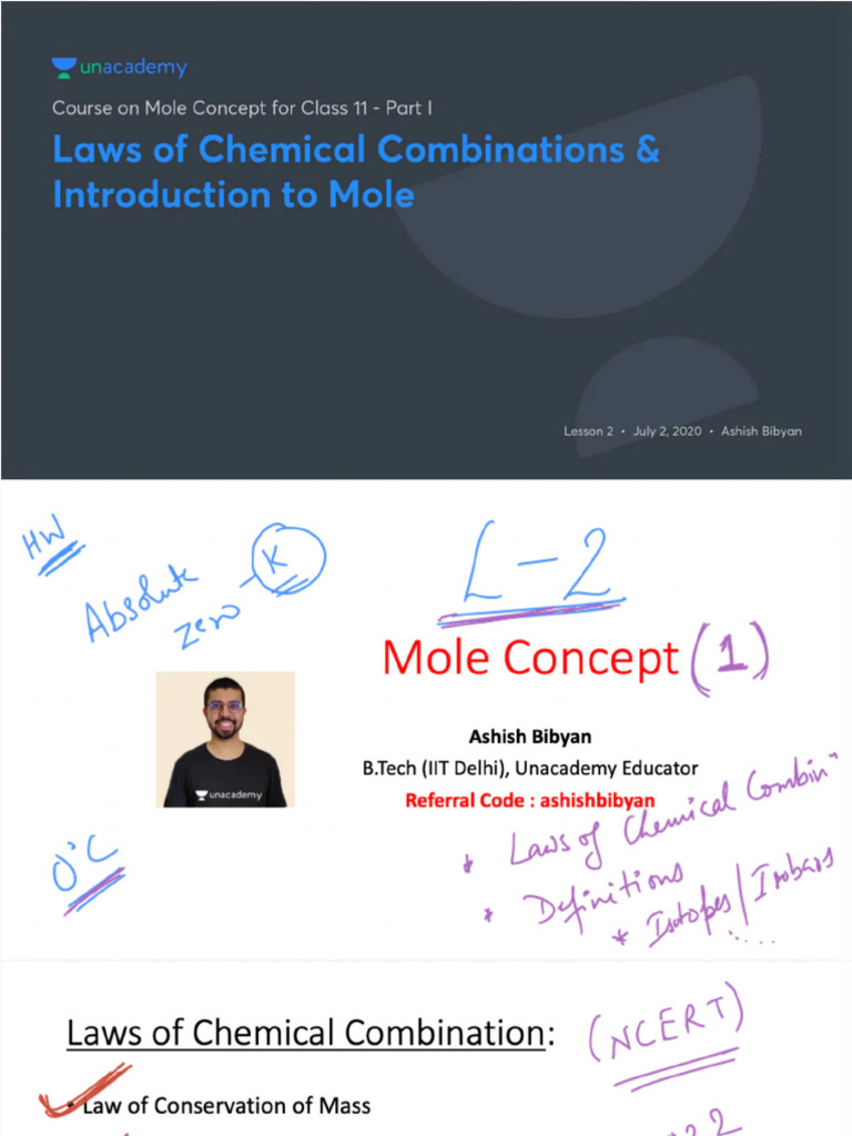 Laws of Chemical Combinations Introduction To Mole With Anno | PDF