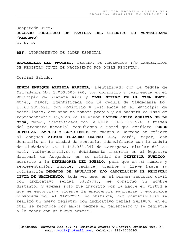 Poder Anulacion y Cancelacion de Registro Civil | PDF | Justicia | Crimen y violencia