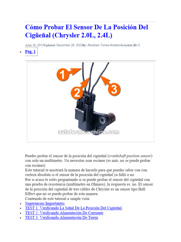 Cómo Probar El Sensor de La Posición Del Cigüeñal | PDF | Corriente ...
