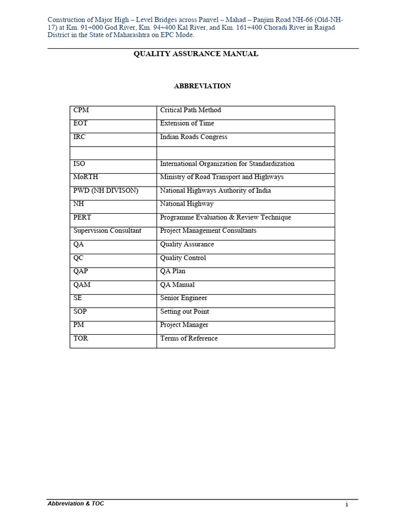 QAP-New Bridge Project - DRAFT | PDF | Quality Assurance ...