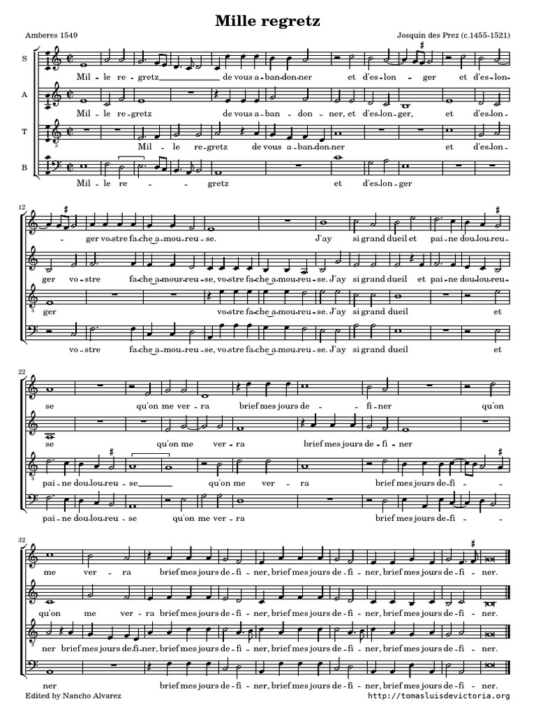 Mille Regretz de Josquin des Prez | PDF | Compositions