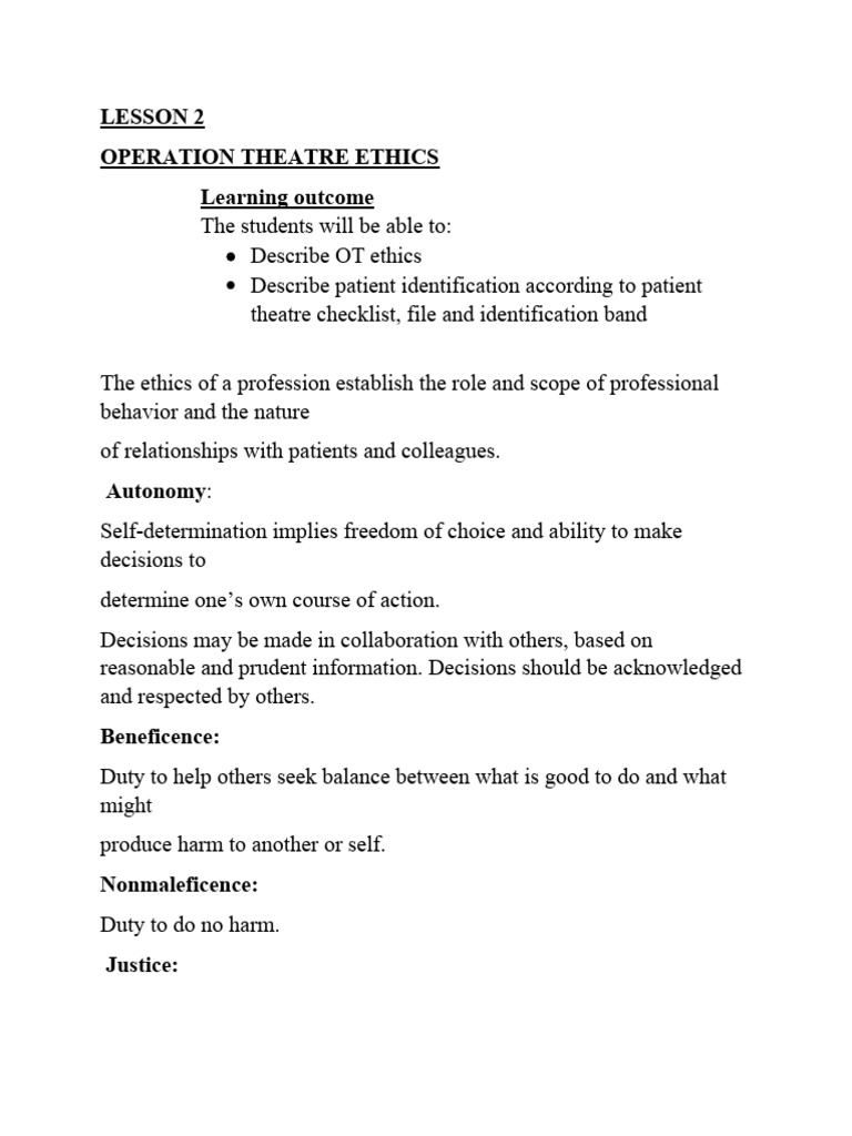 ETHICS IN OT AND PATIENT PREPARATION | PDF | Surgery | Anesthesia