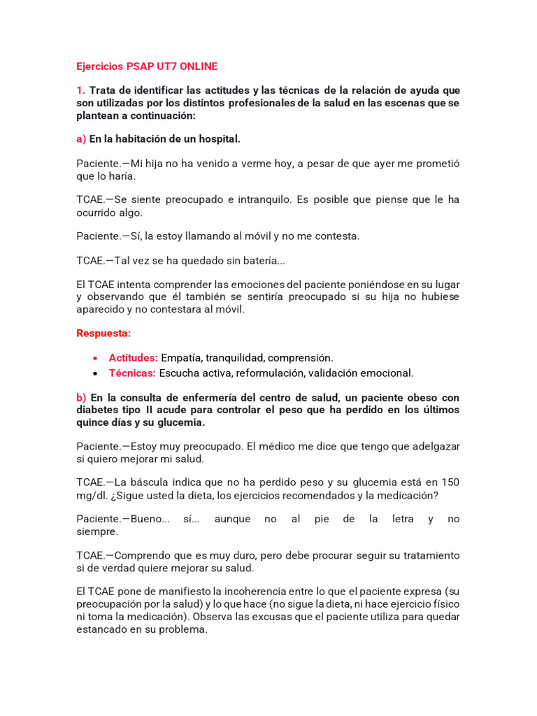 Ejercicios PSAP UT7 ONLINE Curso 2 | PDF | Las emociones | Empatía