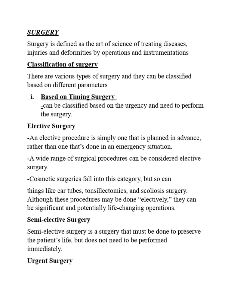 Classification of Surgical Procedures | PDF | Surgery | Otorhinolaryngology