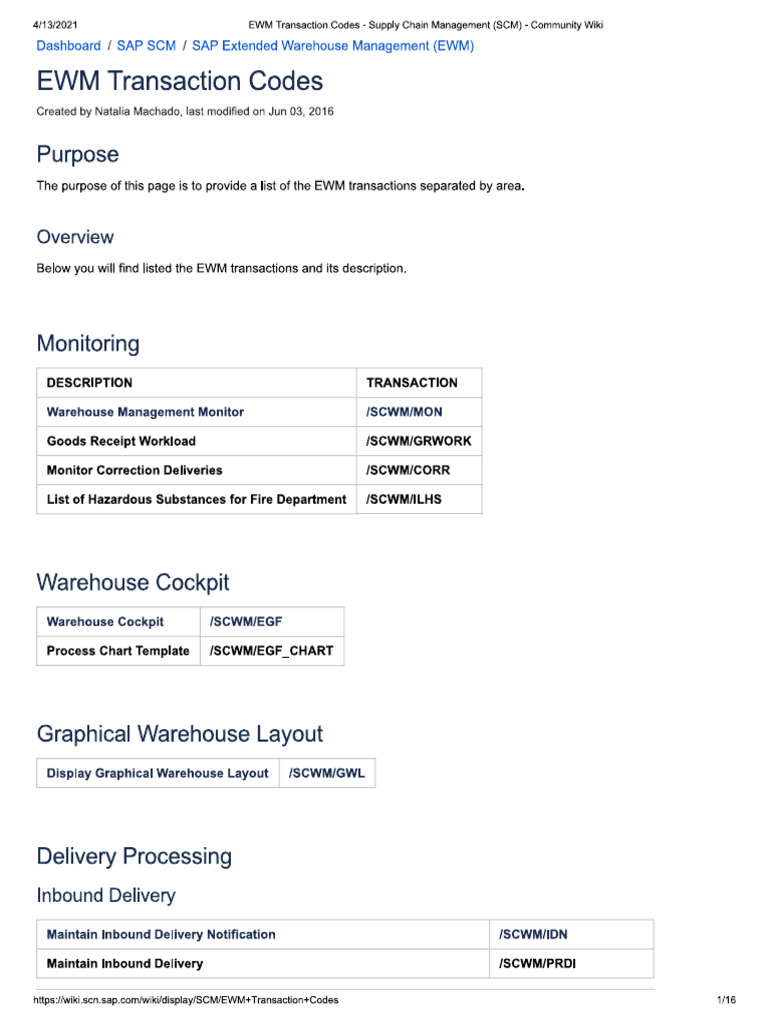 EWM Transaction Codes | PDF