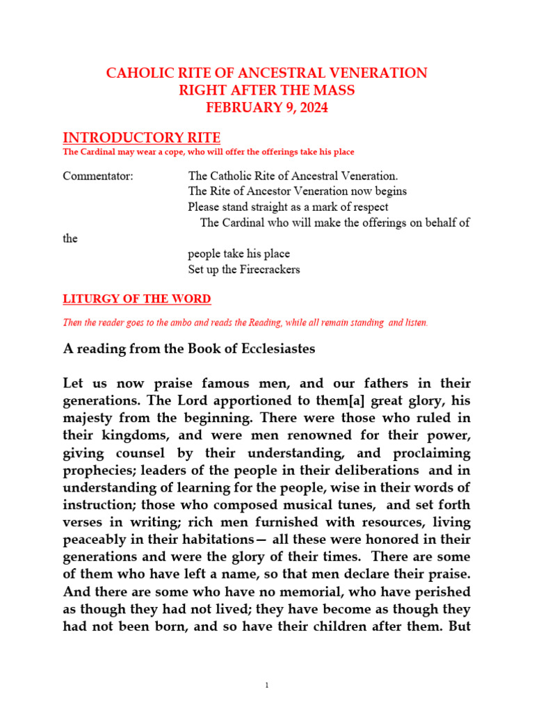 Catholic Ancestral Veneration Rite | PDF | Prayer | Glory (Religion)
