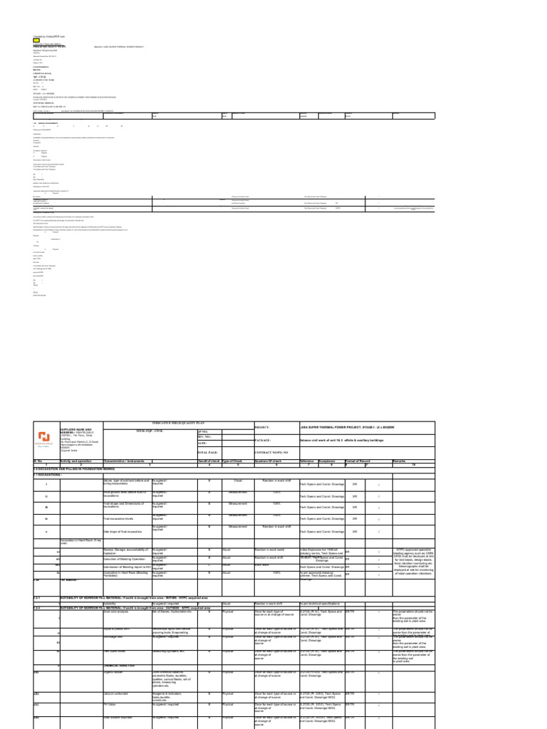 Field Quality Plan of P.O.No-5500030966 | PDF | Concrete ...
