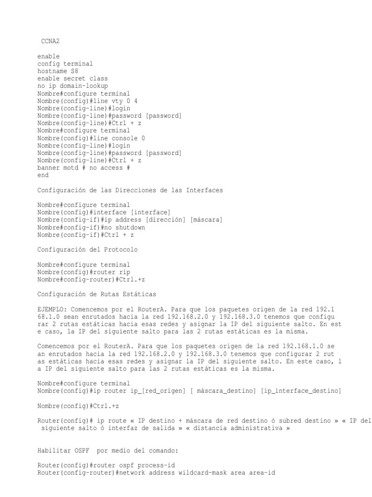 Todos Los Comandos de Ccna | Descargar gratis PDF | Dirección IP | Enrutador (Computación)