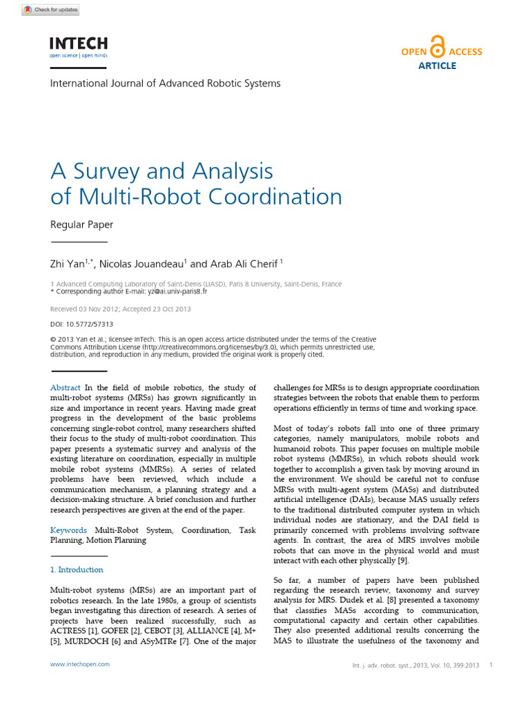 A Survey and Analysis of Multi Robot Coordination | PDF | Robot | Robotics