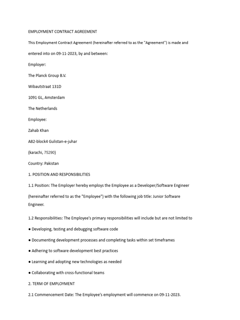 Employment Contract Agreement (1) - 2 | Download Free PDF | Employment | Intellectual Property