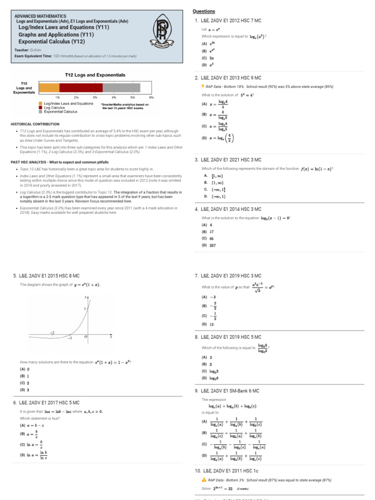 Past HSC Qs (Log N Exp) | PDF | Logarithm | Exponential Function
