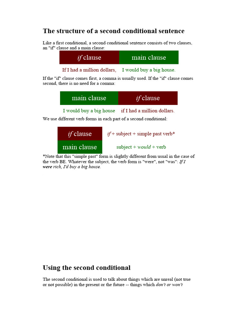 The Structure of A Second Conditional Sentence and Exercises | PDF ...
