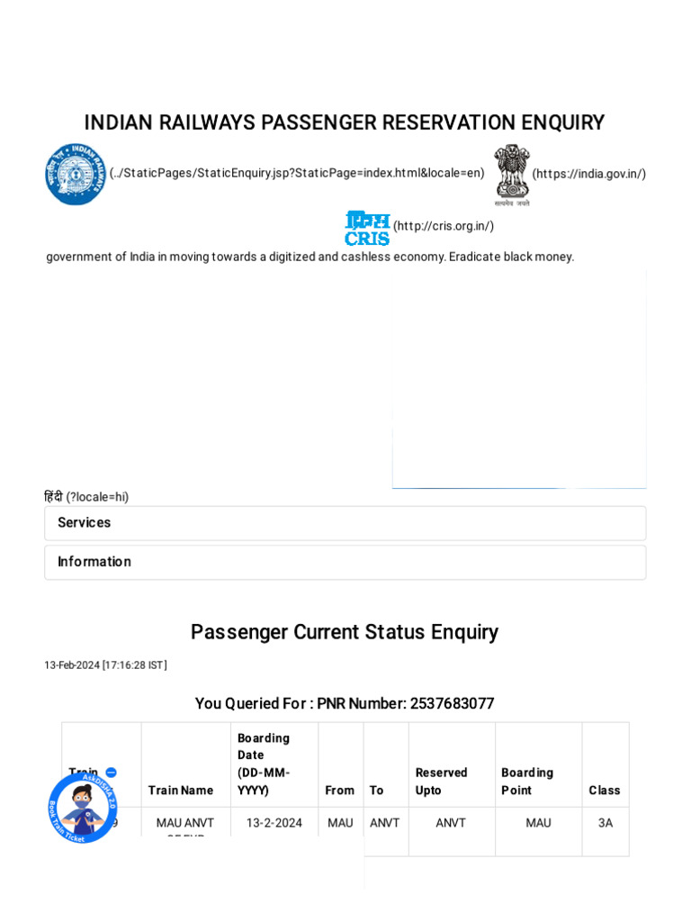Welcome To Indian Railway Passenger Reservation Enquiry | PDF