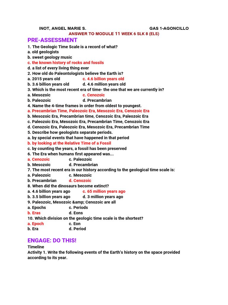 Answer To Module 11 Week 6 SLK 8 (Els) | PDF | Geologic Time Scale | Stratigraphy