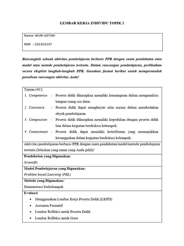 Revisi PPR - Lembar Kerja Individu Topik 2 | PDF