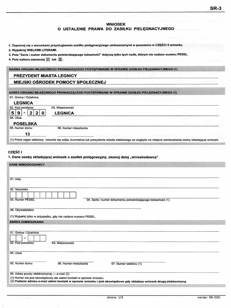 Wniosek o Zasilek Pielegnacyjny | PDF