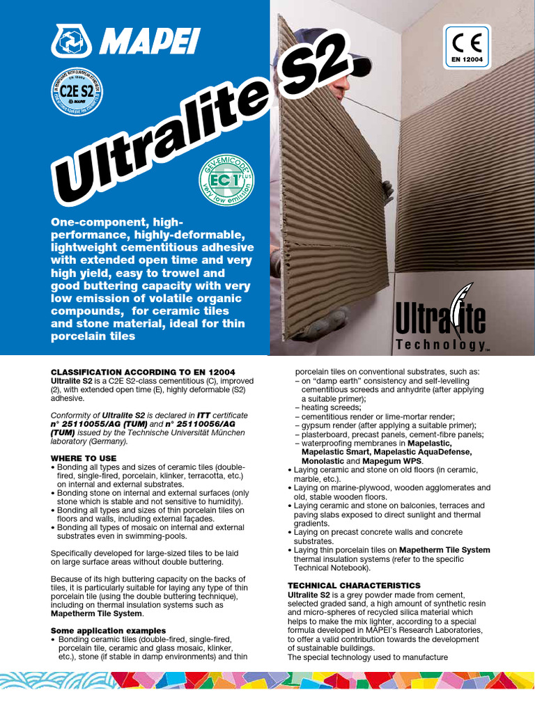 Ultralite S2: High-Performance Tile Adhesive | PDF | Tile | Concrete