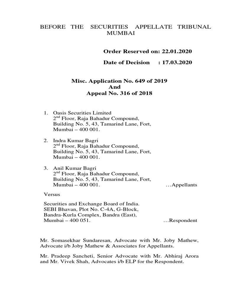 SAT Order dated March 17, 2020, in Misc. Application No. 649 of 2019 ...