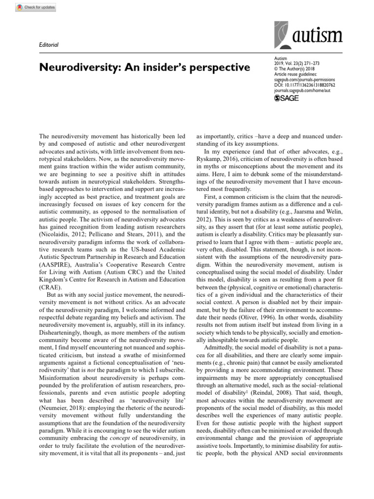 Den Houting 2018 Neurodiversity An Insider S Perspective | PDF | Autism ...