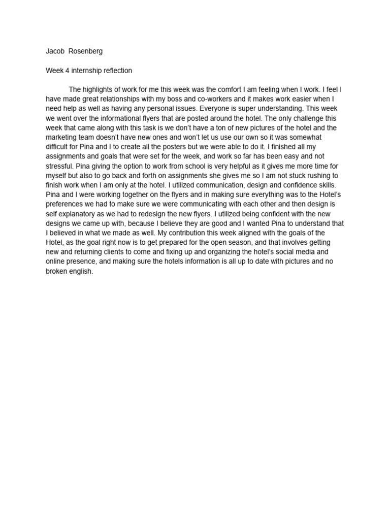 week 4 internship reflection | PDF week 4 internship reflection | PDF