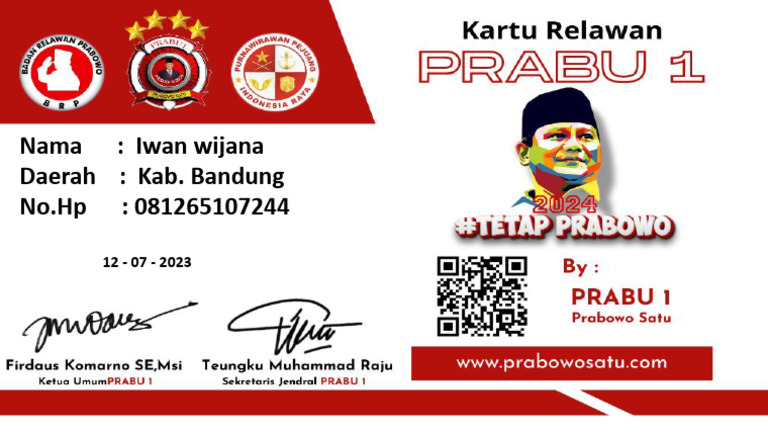 Kartu Relawan PRABU 1 Iwan Wijana | PDF