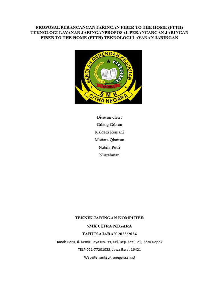 Proposal Perancangan Jaringan Fiber To The Home | PDF
