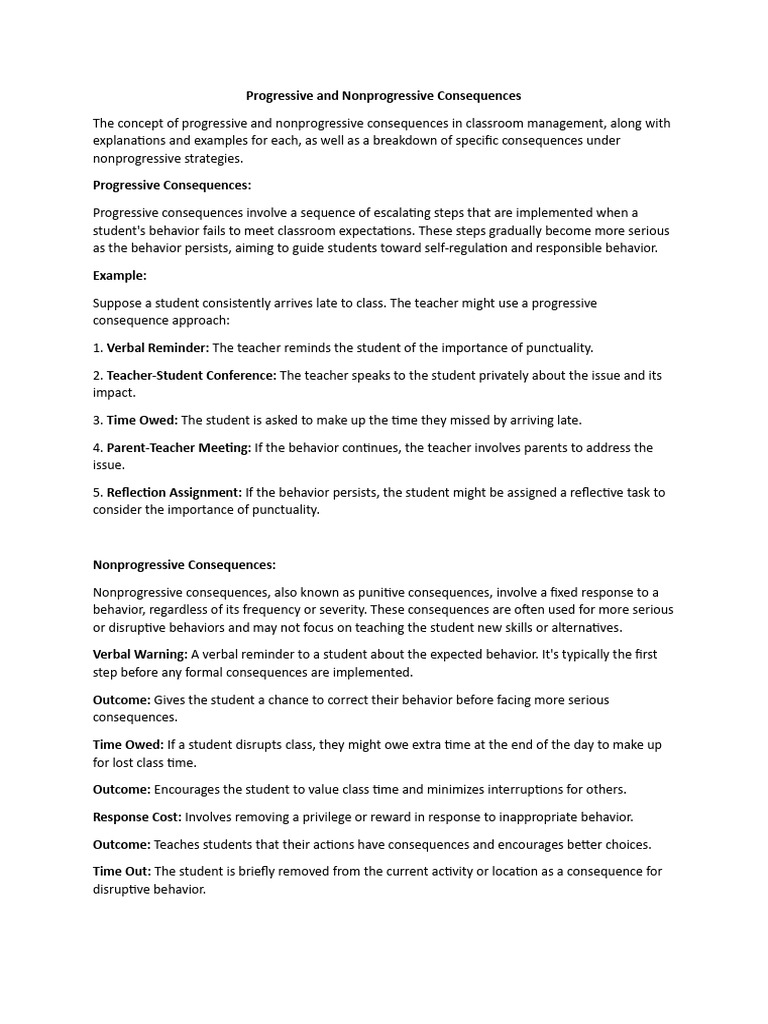 Progressive and Nonprogressive Consequences | PDF | Classroom ...