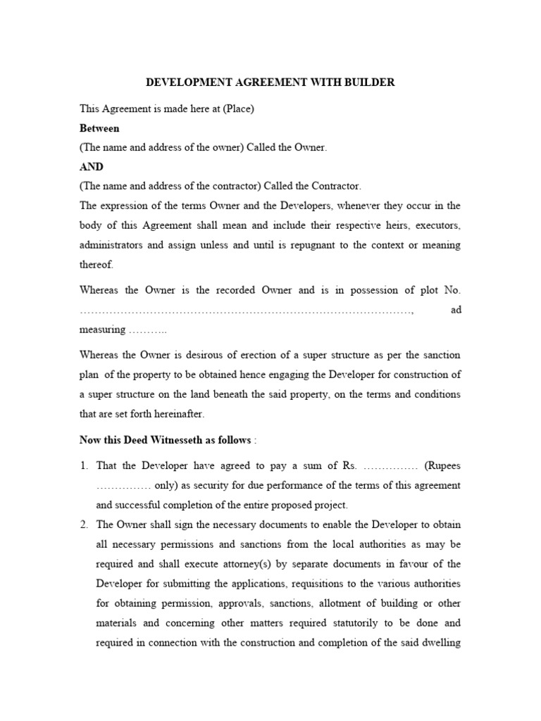 Development Agreement With Builder | PDF | Private Law | Common Law