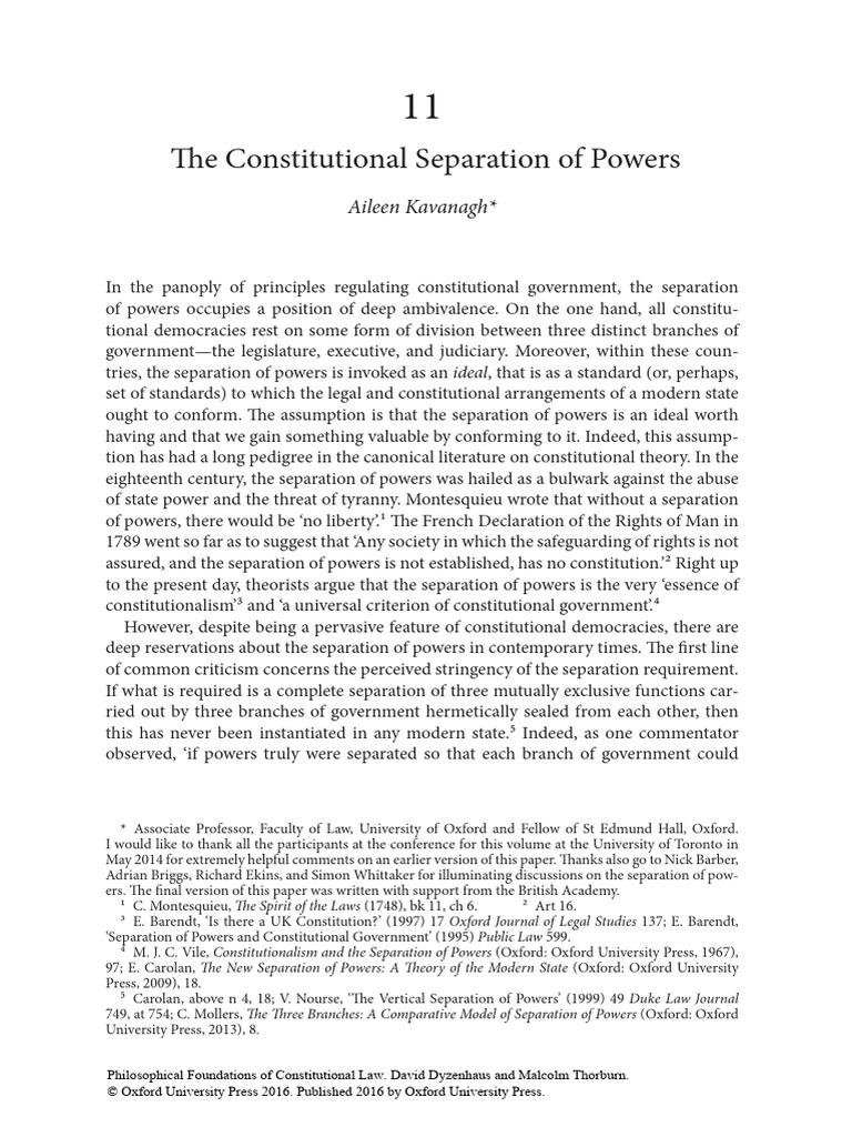 Aileen Kavanaugh The Constitutional Separation of Powers | PDF ...
