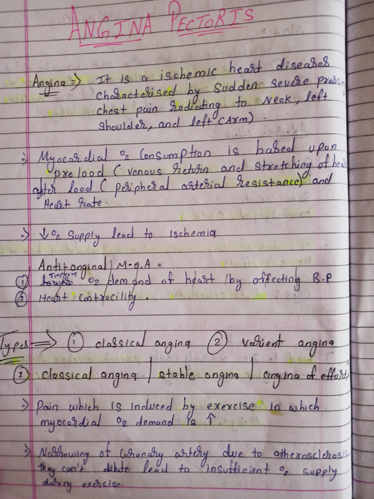 ANGINA PECTORIS Notes | PDF | Ischemia | Cardiology
