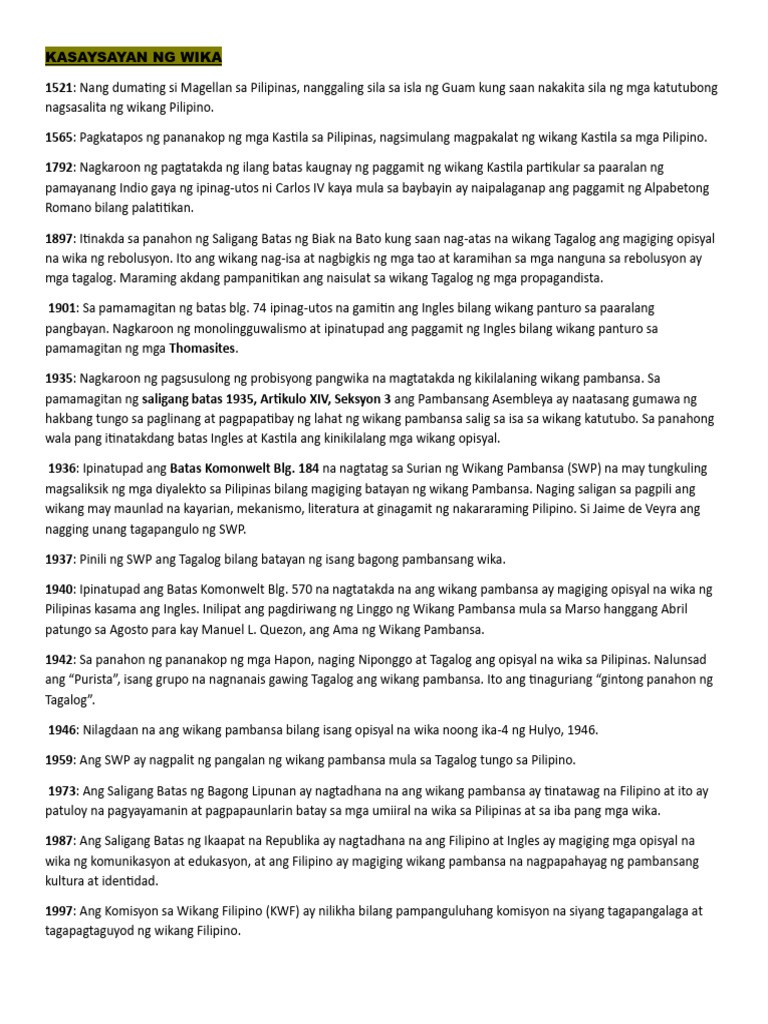KASAYSAYAN NG WIKA | PDF