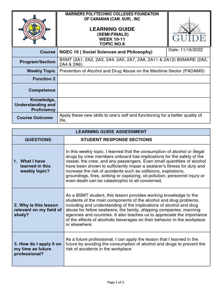 Zamudio, Kent Lemuel - Learning Guide 10-11 - Ngec 10 | PDF | Risk | Learning