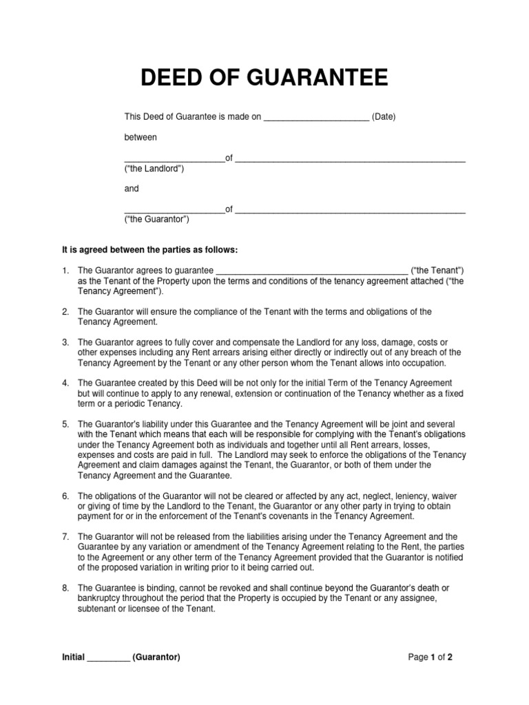 Example of a Deed-of-Guarantee | PDF | Leasehold Estate | Lease
