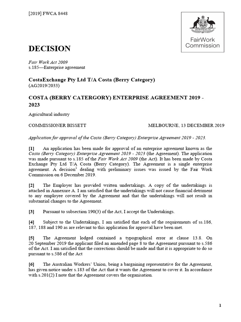 Decision: Costaexchange Pty LTD T/A Costa (Berry Category) | PDF ...