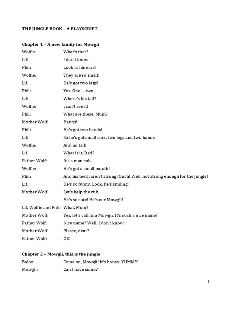Jungle Book Playscript | PDF | Bagheera | Baloo