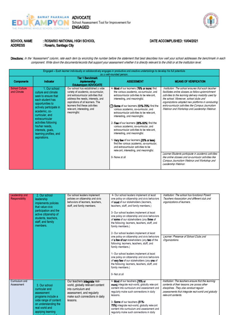 Form-3.Engaged-BPE-SATI-for-Engaged | PDF | Curriculum | Inquiry Based Learning