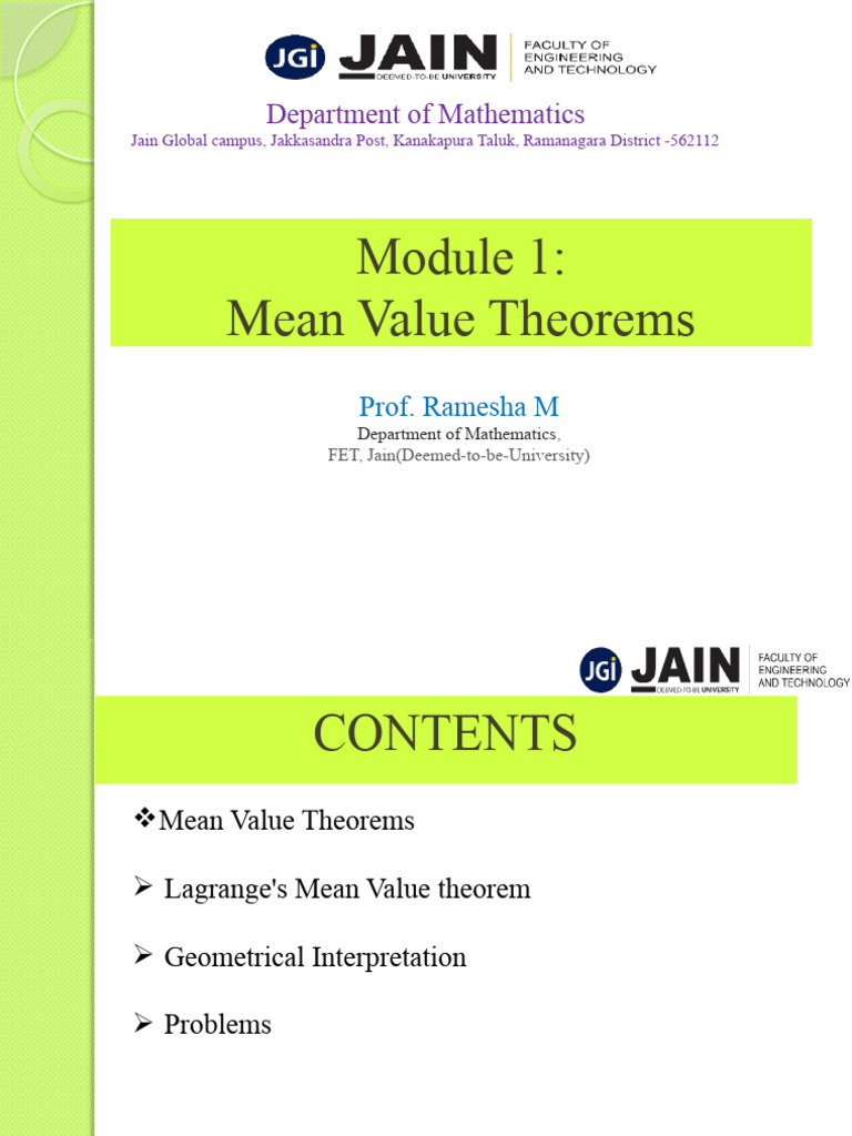 Lecture 2 Lagranges THM | PDF | Analysis | Mathematical Concepts