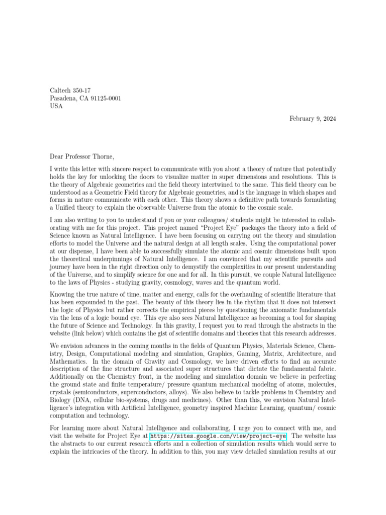 Cover - Letter - Abhishek - Thorne | PDF | Physics | Theory