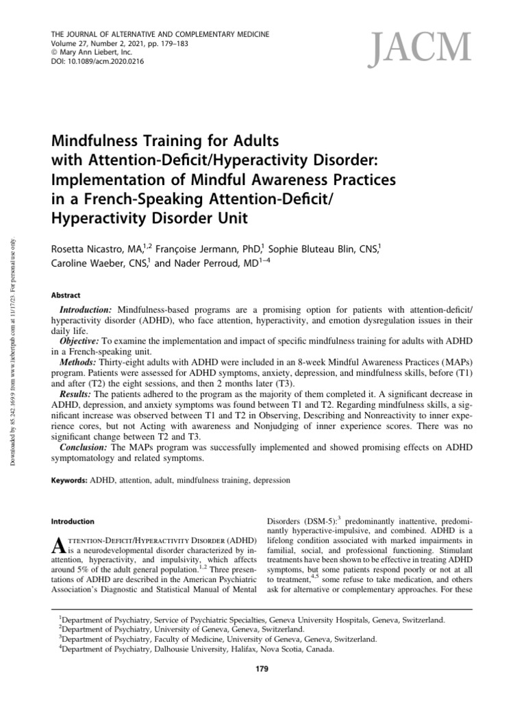 Mindfulness Training for Adults with Attention-Deficit:Hyperactivity ... Mindfulness Training for Adults with Attention-Deficit:Hyperactivity ...