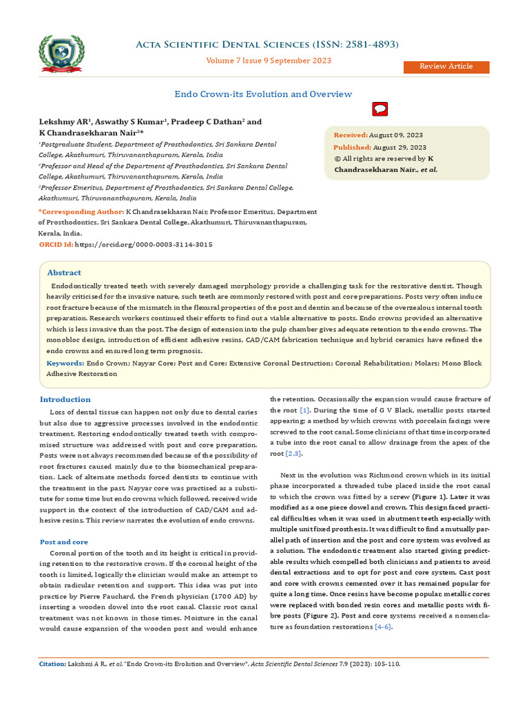 Sept 2023 Endo Crowns | PDF | Dentistry Branches | Dentistry
