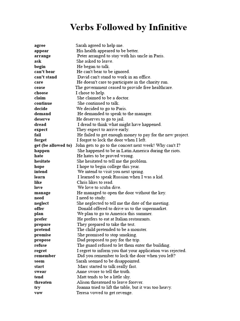 Verbs Followed by Infinitive | PDF
