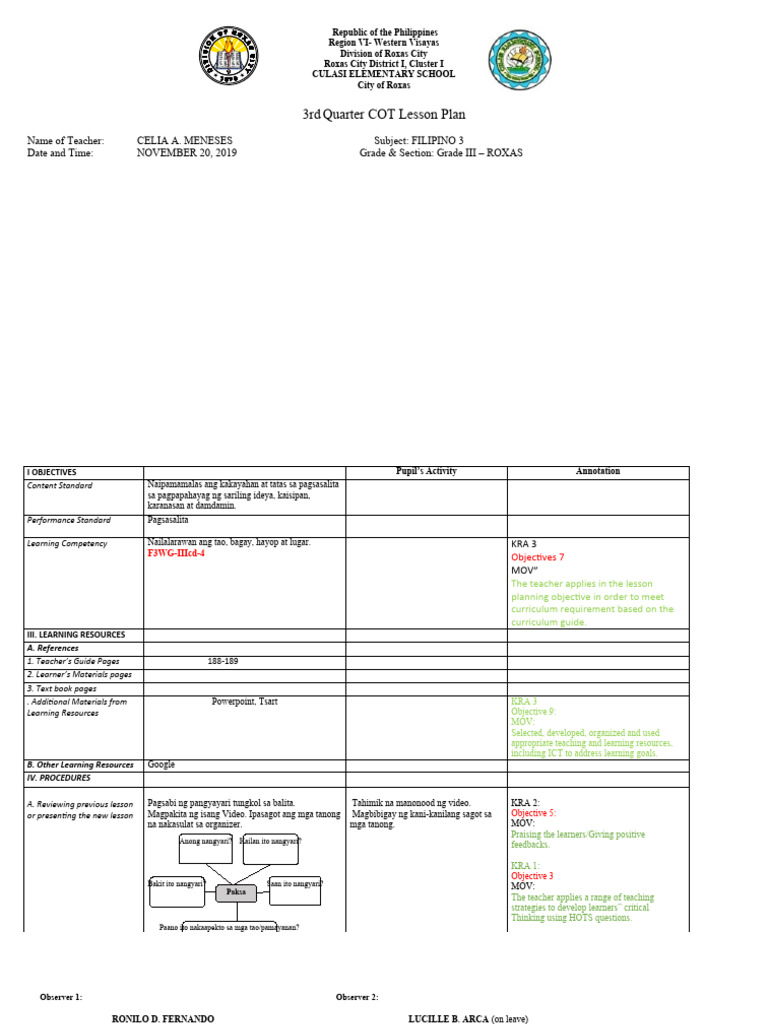 COt 3rd Quarter Fil.3 2019 | PDF | Teachers | Curriculum