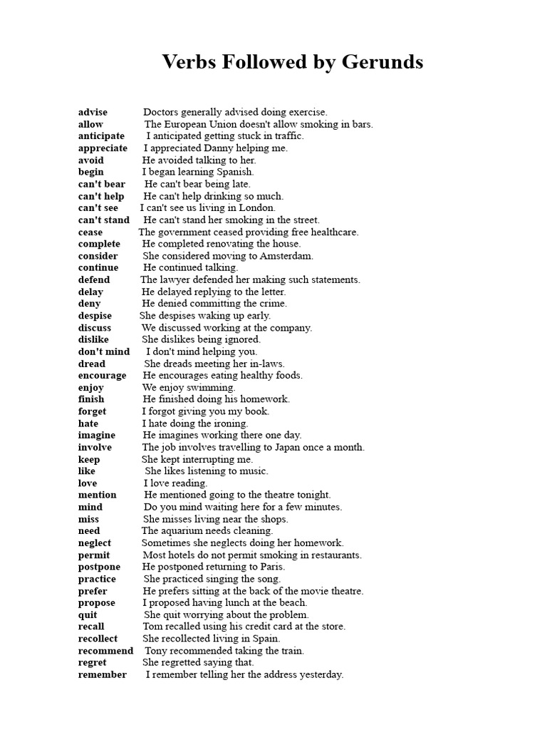 Verbs Followed by Gerunds | PDF
