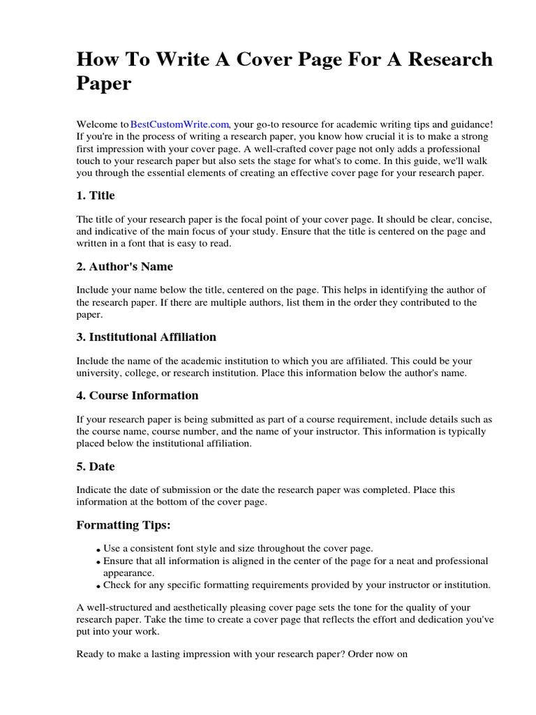 How To Write A Cover Page For A Research Paper | PDF | Academic Publishing