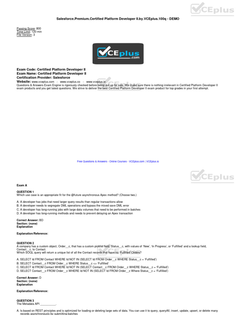 Salesforce Premium Certified-Platform-Developer-II by - VCEplus 100q ...