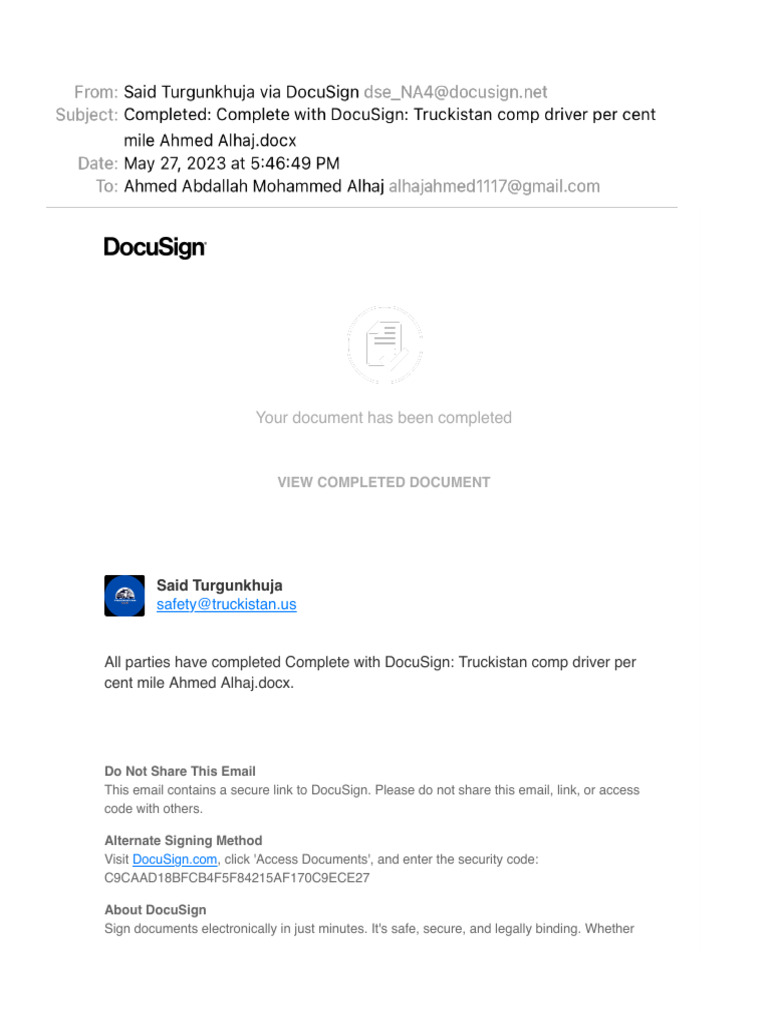 Completed Complete With DocuSign Truckistan Comp Driver Per Cent Mile ...